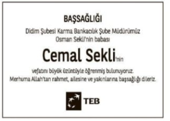 Cemal Sekli – Hürriyet başsağlığı ilanı (12 Aralık 2025) - Hürriyet İlan
